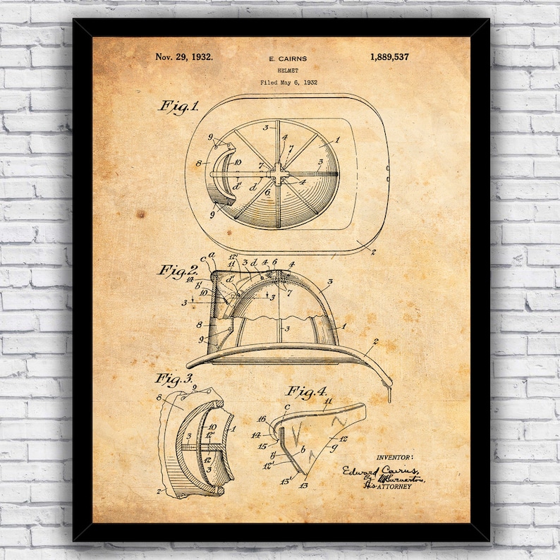 Firefighter Emergency First Responder Helmet Vintage Patent | Etsy