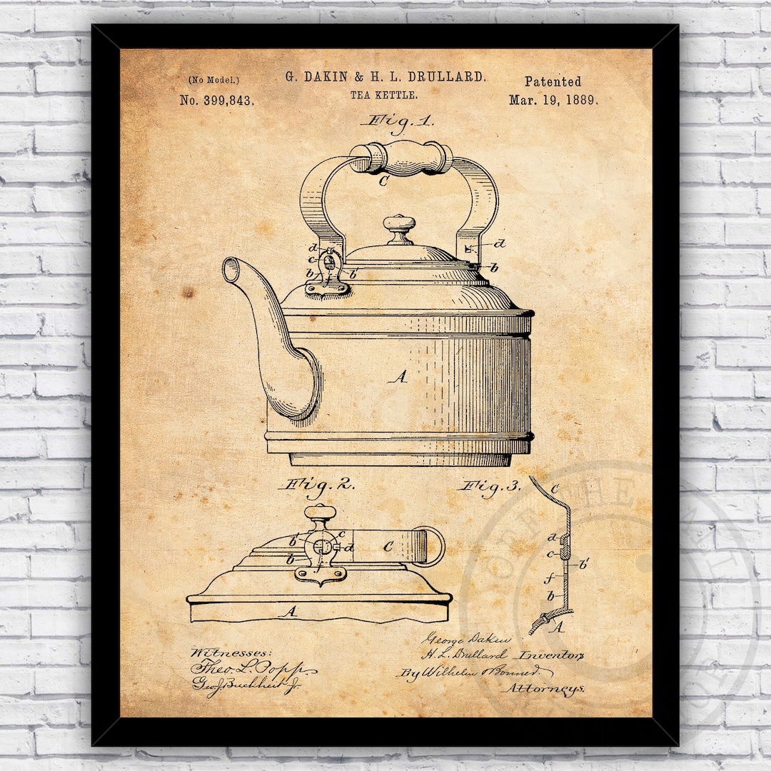 Tea Kettle Patent Blueprint - Wall Art Print Decor - Size and Frame ...