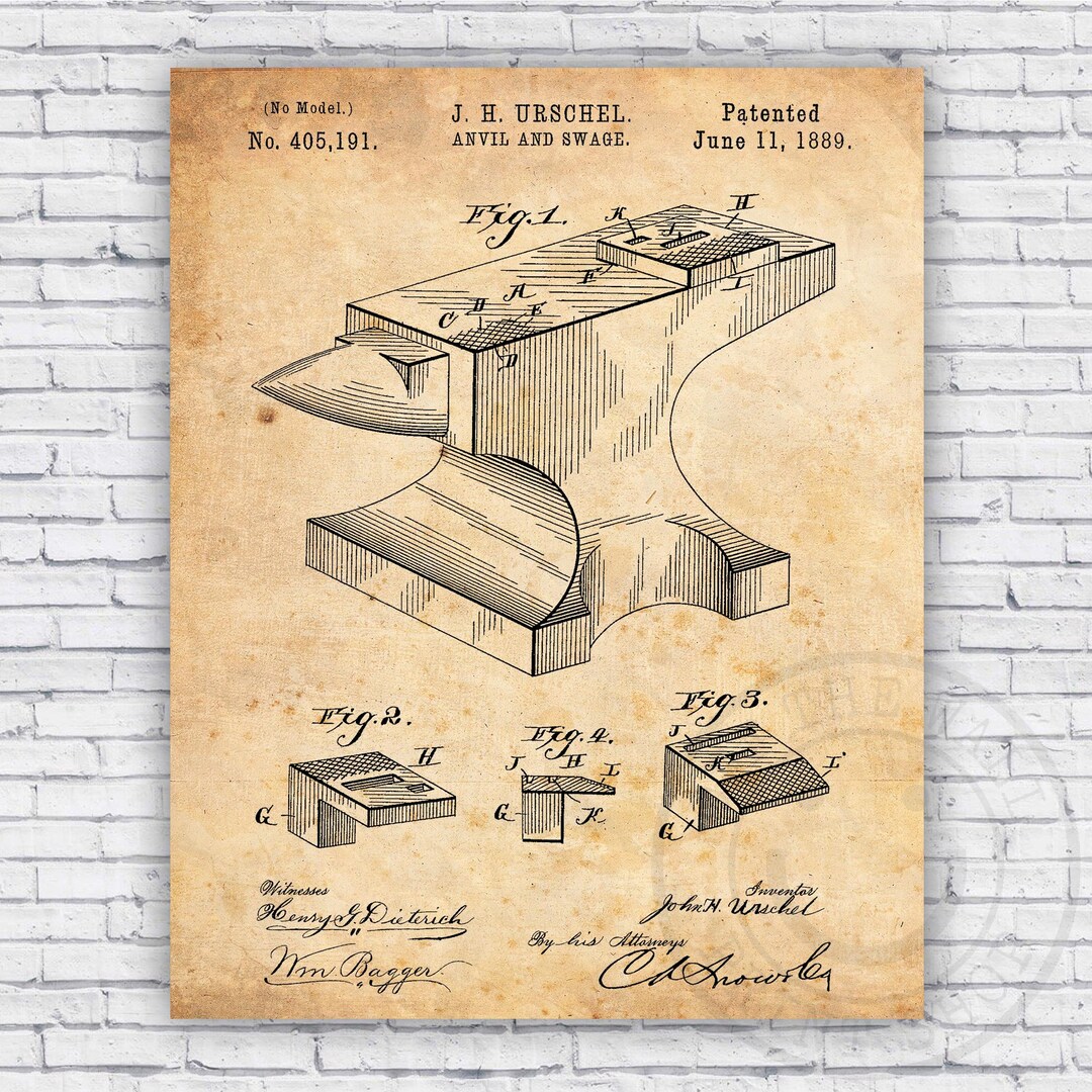 Anvil Swage Tool Patent Blueprint - Wall Art Print Decor - Size Options ...