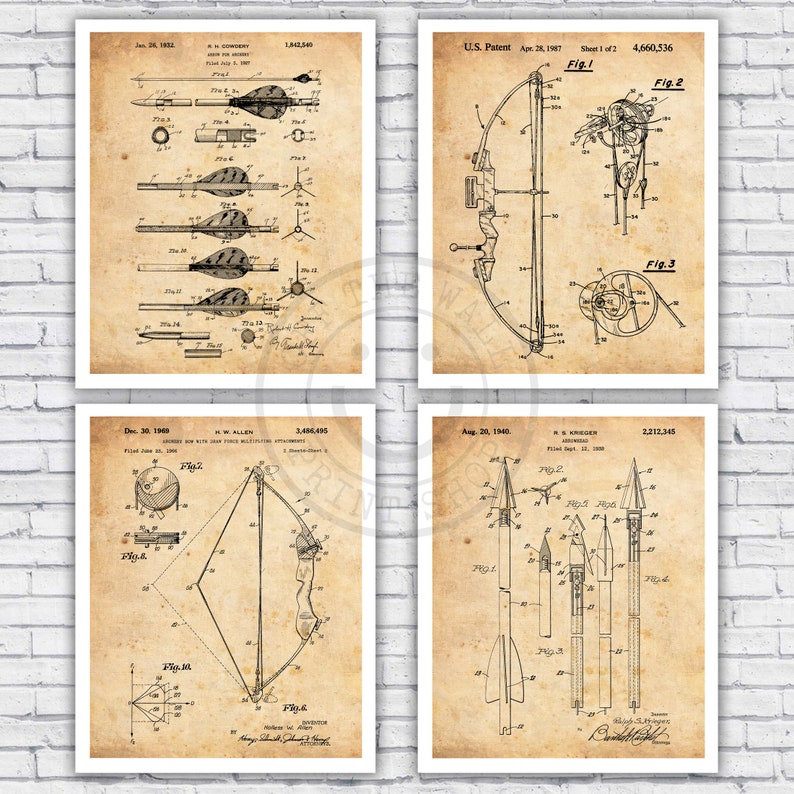 Archery Bows Arrows Outdoorsman Sports Patents Four Pack - Etsy
