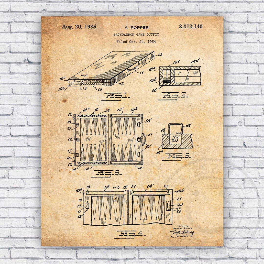 Backgammon Game Board Patent Blueprint - Wall Art Print Decor - Size ...