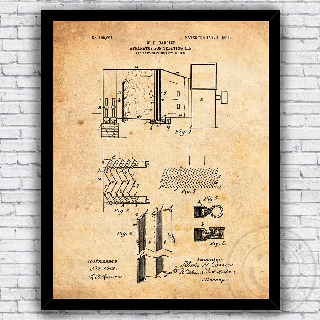 Air Conditioning HVAC Unit Patent Blueprint - Wall Art Print Decor ...