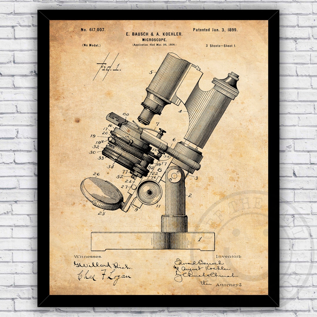 Microscope 1800s Scientific Patent Blueprint - Wall Art Print Decor ...