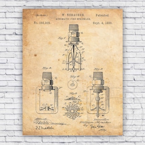 Fire Sprinkler Patent Blueprint - Wall Art Print Decor - Size Options ...