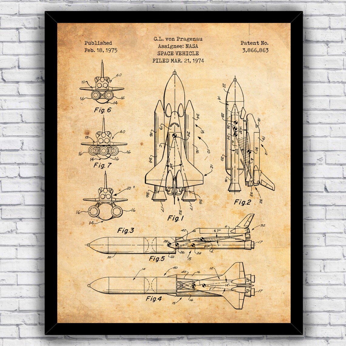 NASA Space Ship Shuttle Patent Blueprint Wall Art Print Decor - Etsy