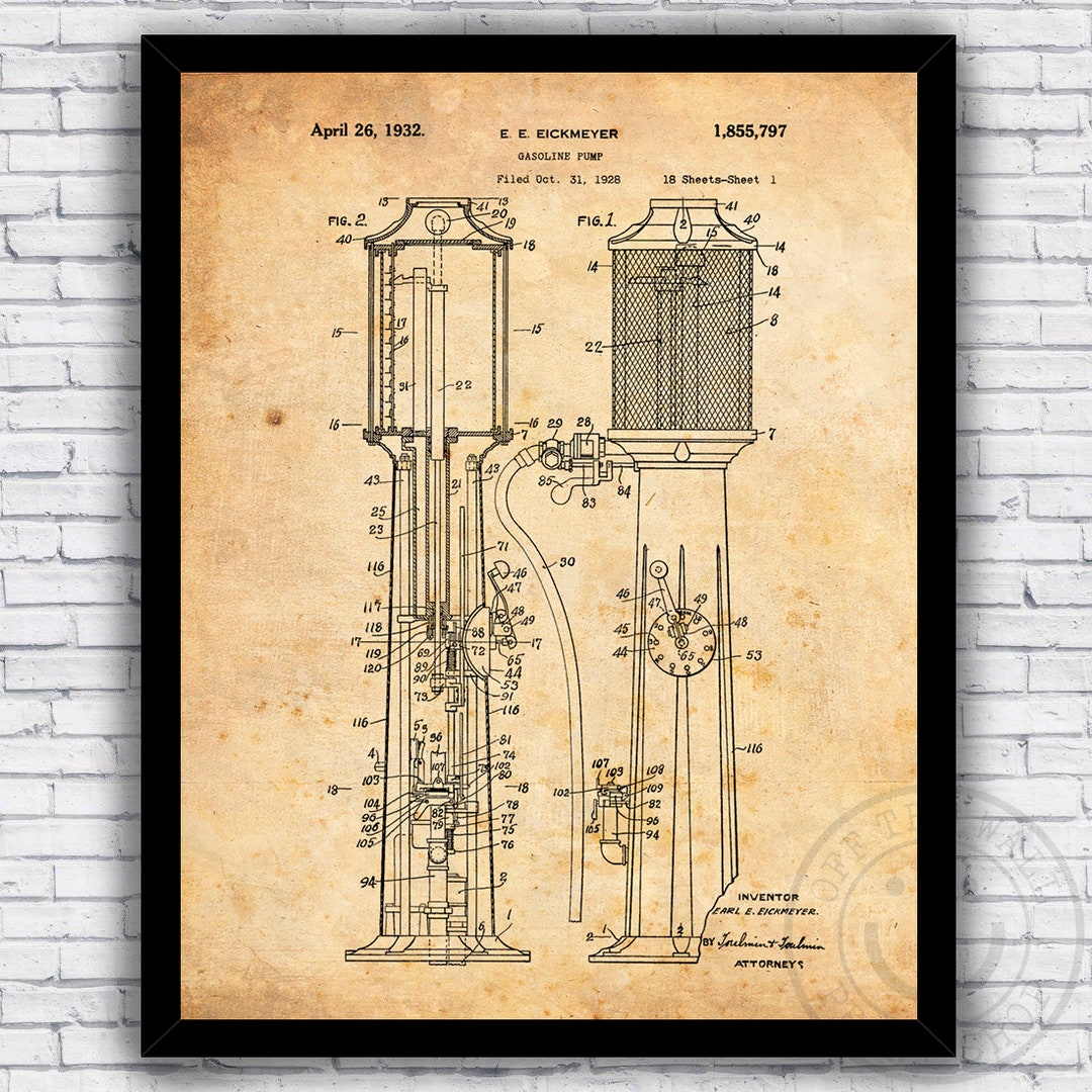 Gasoline Gas Fuel Pump Dispensing Device Patent Blueprint - Wall Art ...