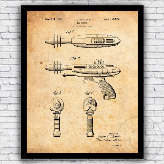 Ray Gun Retro Space Toy 1950s Sci-fi Patent Blueprint Wall Art | Etsy