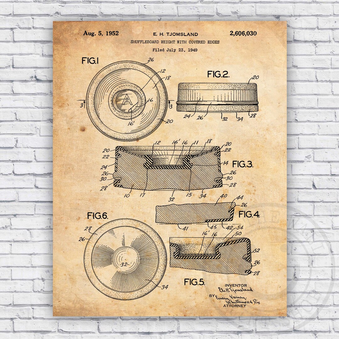 Shuffleboard Puck Weight Patent Blueprint - Wall Art Print Decor - Size ...