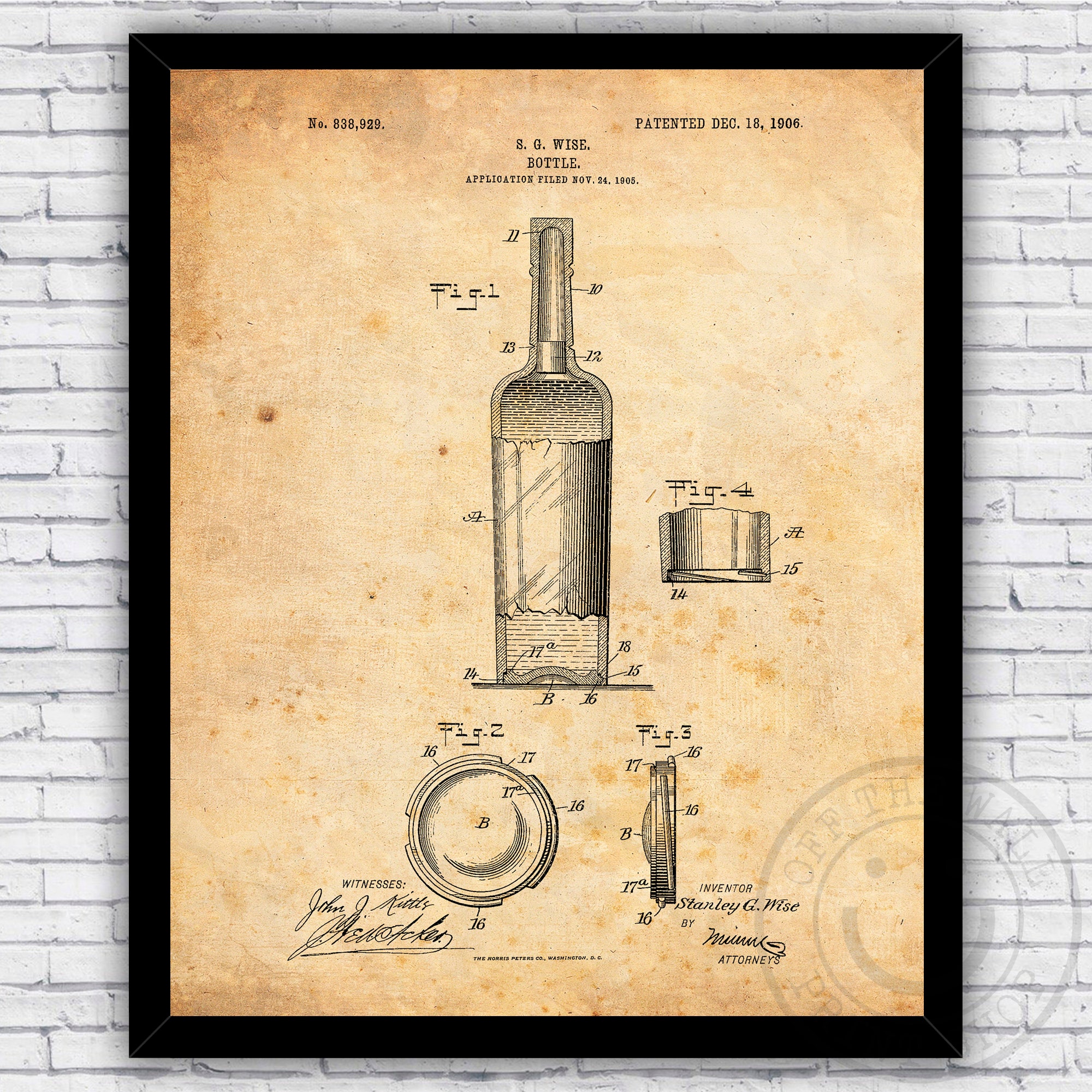 Wine Glass Bottle Vino Patent Blueprint Wall Art Print Decor - Etsy