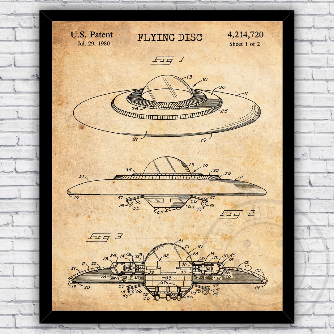 UFO Flying Disc Patent Blueprint - Wall Art Print Decor - Size and ...