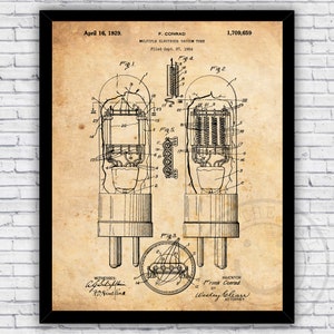Vacuum Tube Electrode Patent Blueprint - Wall Art Print Decor - Size ...