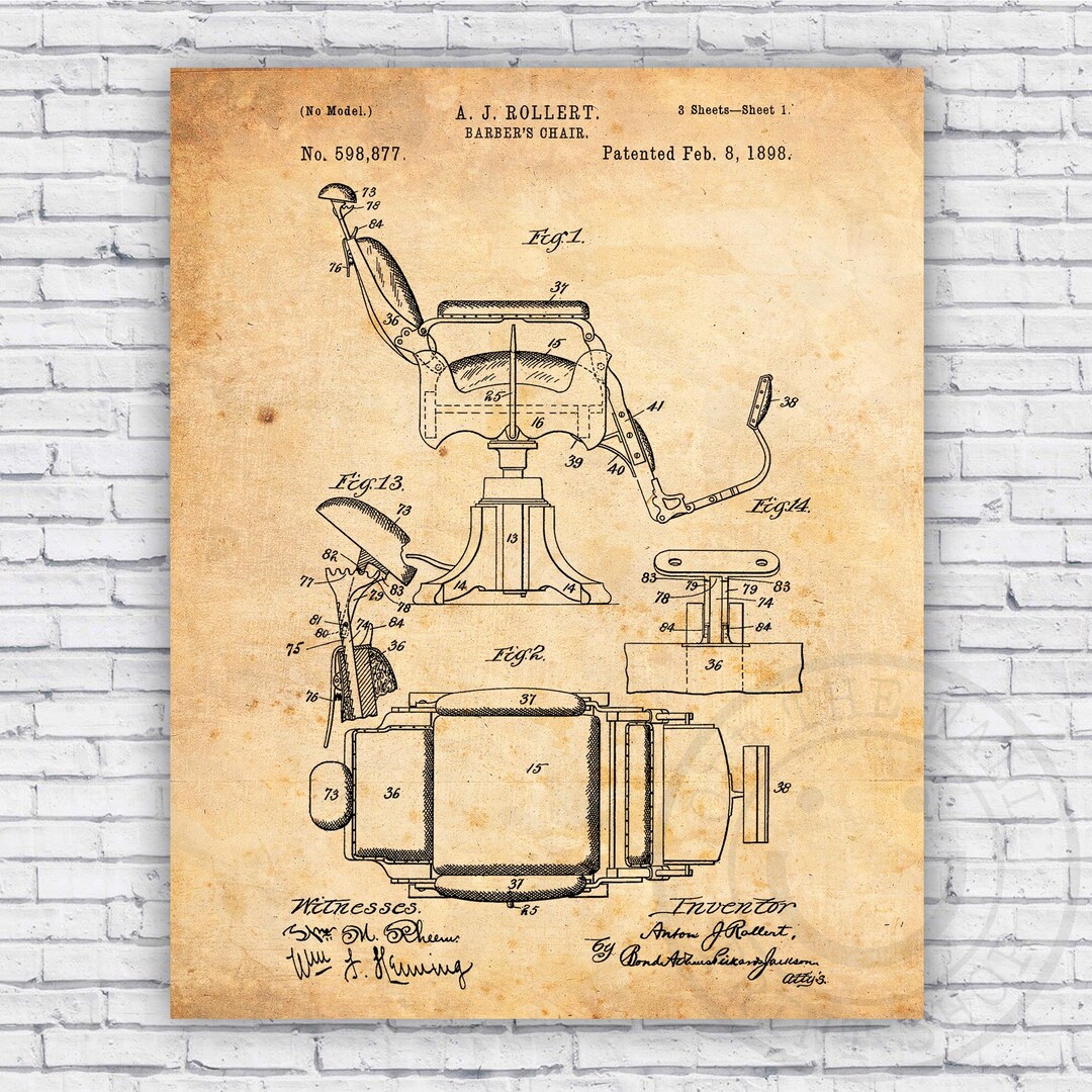 Barber Chair Patent Blueprint - Wall Art Print Decor - Size Options - Etsy