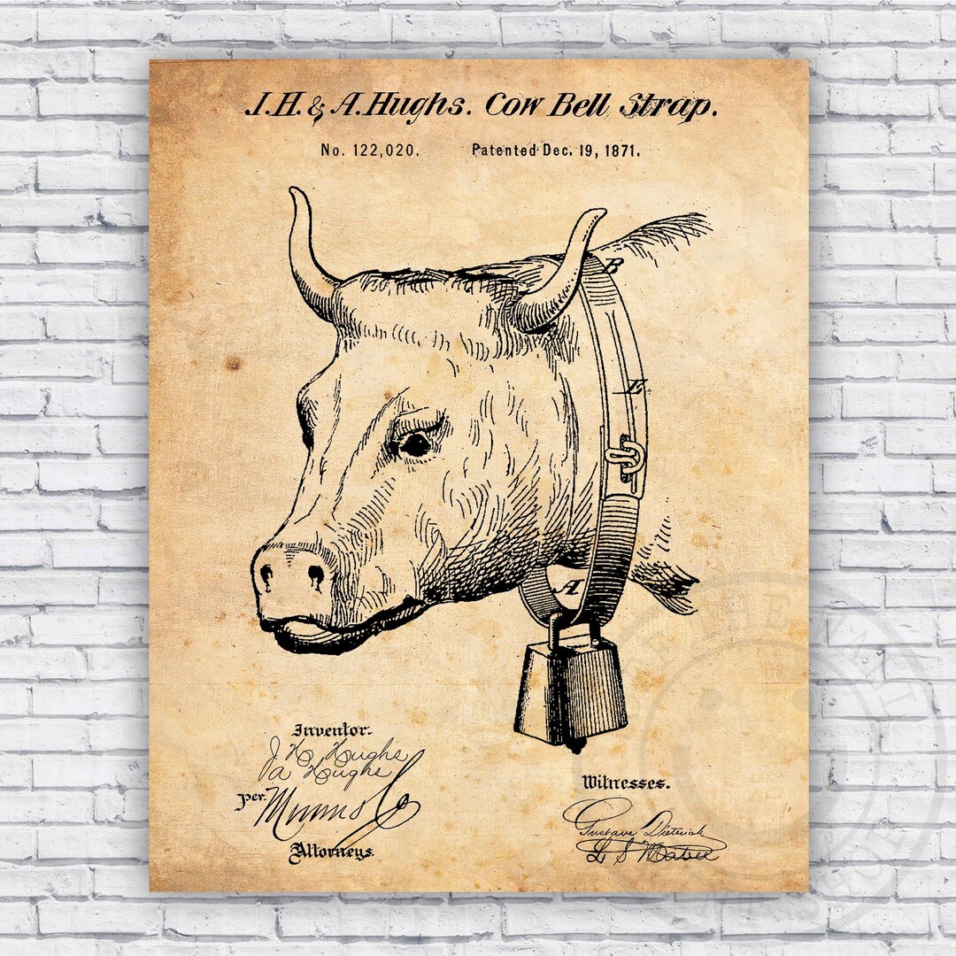 Cow Bell Strap Patent Blueprint - Wall Art Print Decor - Size Options ...