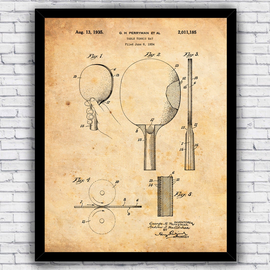 Ping Pong Table Tennis Paddle Patent Blueprint - Wall Art Print Decor ...