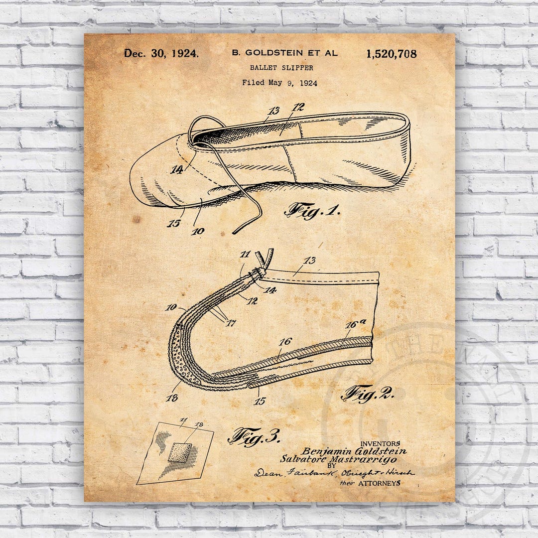 Ballet Slipper Patent Blueprint - Wall Art Print Decor - Size Options ...