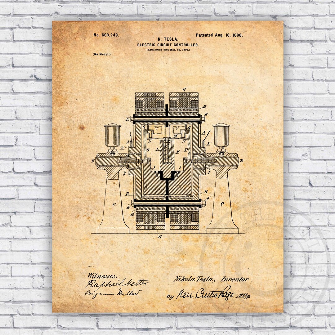 Tesla Electrical Generator Engineering Patent Blueprint - Wall Art ...