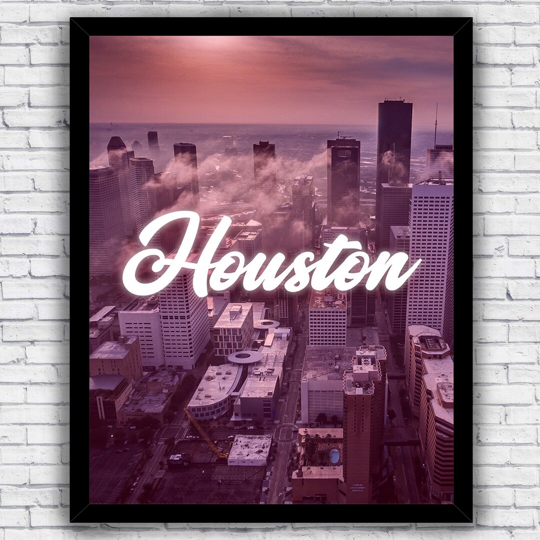 Houston Texas Skyline Cursive Wall Art Print - Urban Decor - Size and ...