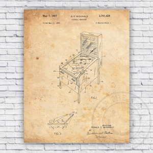 Pinball Machine Patent Blueprint - Wall Art Print Decor - Size Options ...