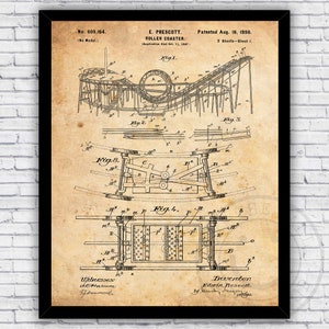 Roller Coaster Patent Blueprint - Wall Art Print Decor - Size and Frame ...
