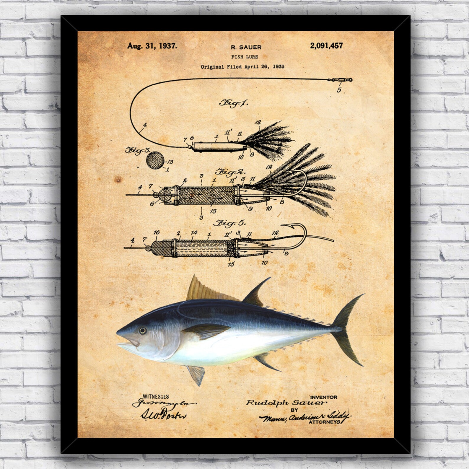 Bluefin Tuna Fishing Lure Hook Patent Blueprint Wall Art - Etsy