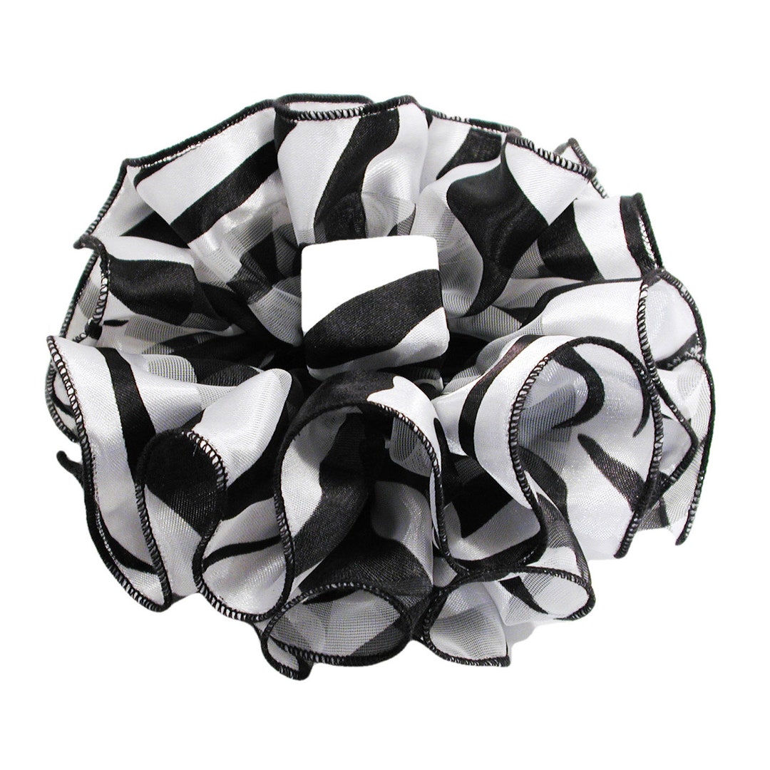 Zebra Black and White 7" Ruffle Print Satin Chiffon Fabric Claw Jaw ...