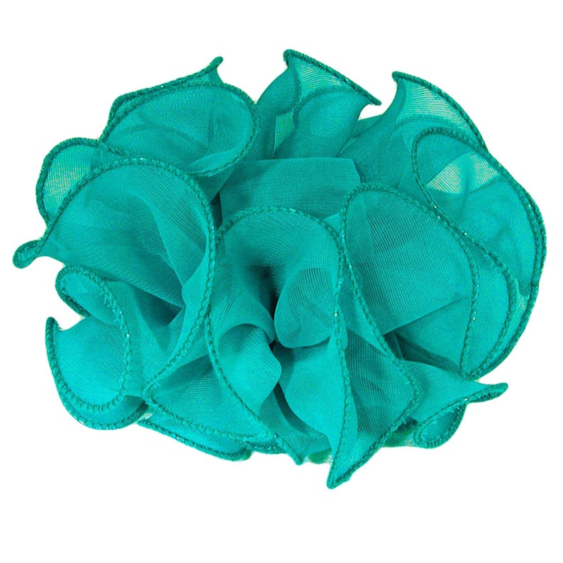 Teal Chiffon Ruffled Claw Jaw Clip Sheer Fabric Material Bow in 2 Sizes ...