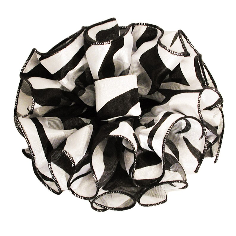 Zebra Black and White 7 Ruffle Print Satin Chiffon Fabric Claw Jaw Clip ...