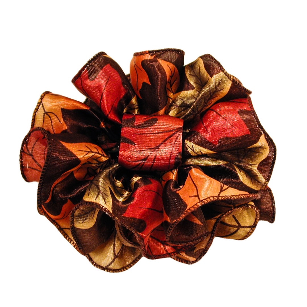 Brown Rust 7" Ruffle Print Satin Chiffon Fabric Claw Jaw Clip Material ...