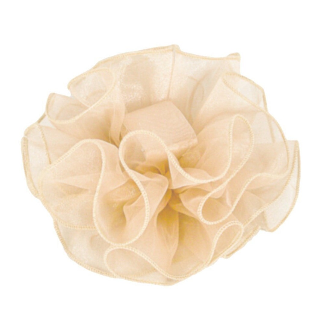 Beige Chiffon Ruffled Claw Jaw Clip Sheer Fabric Material Bow 2 Sizes ...