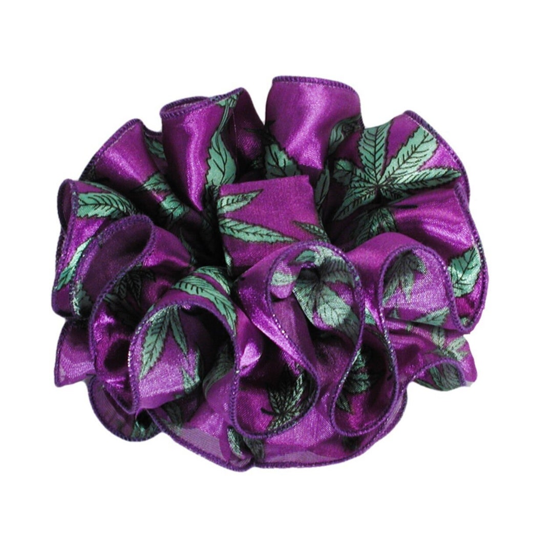 Purple and Green 7" Ruffle Print Satin Chiffon Fabric Claw Jaw Clip ...