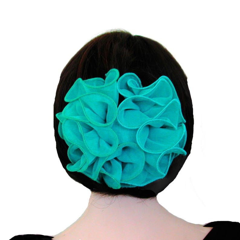 Teal Chiffon Ruffled Claw Jaw Clip Sheer Fabric Material Bow in 2 Sizes ...