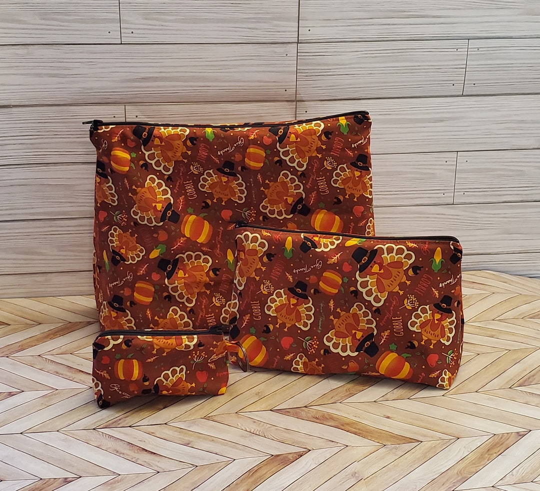 Thanksgiving Turkeys Zipper Pouch Coin Purse Fluted Bag Lined Handmade ...