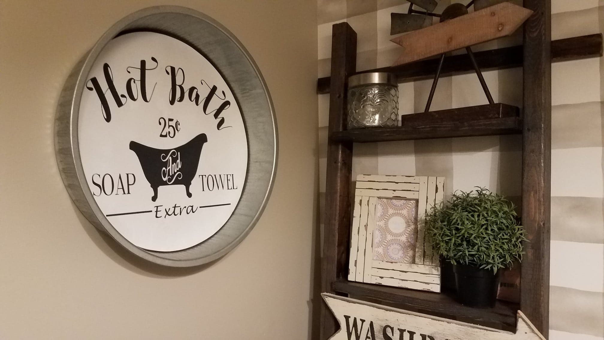 Retro Rustic Bathroom Sign With Metal Frame - Etsy
