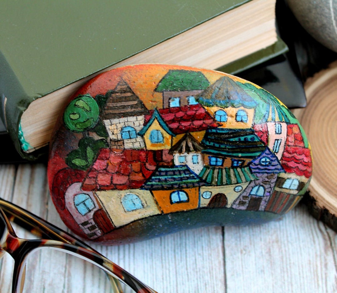 Handmade Paper Weight Painted Rocks City Art Work College - Etsy