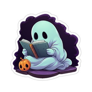 Cute Ghost Reading a Book | Spooky Sticker - Etsy