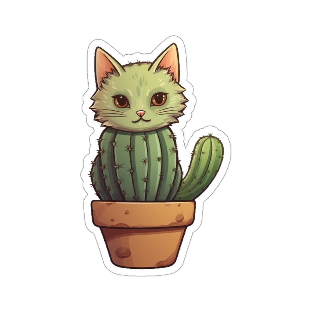 Catcus Sticker Decal for Laptop and Water Bottle | Cat Cactus - Etsy