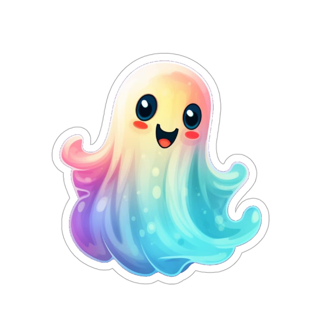 Whimsical Rainbow Ghost Vinyl Sticker: Adorable Cartoon Specter in ...