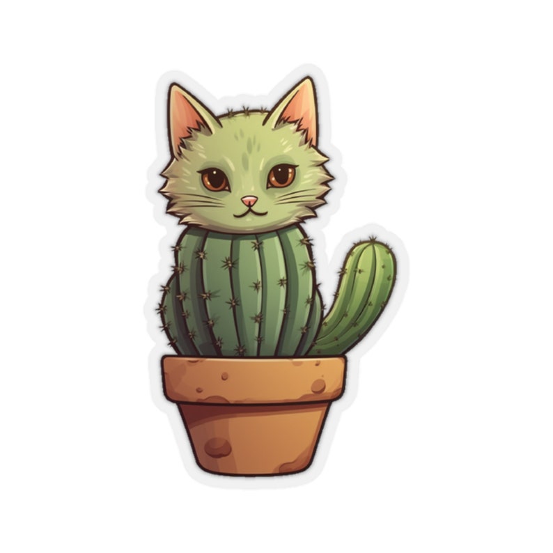 Catcus Sticker Decal for Laptop and Water Bottle | Cat Cactus - Etsy
