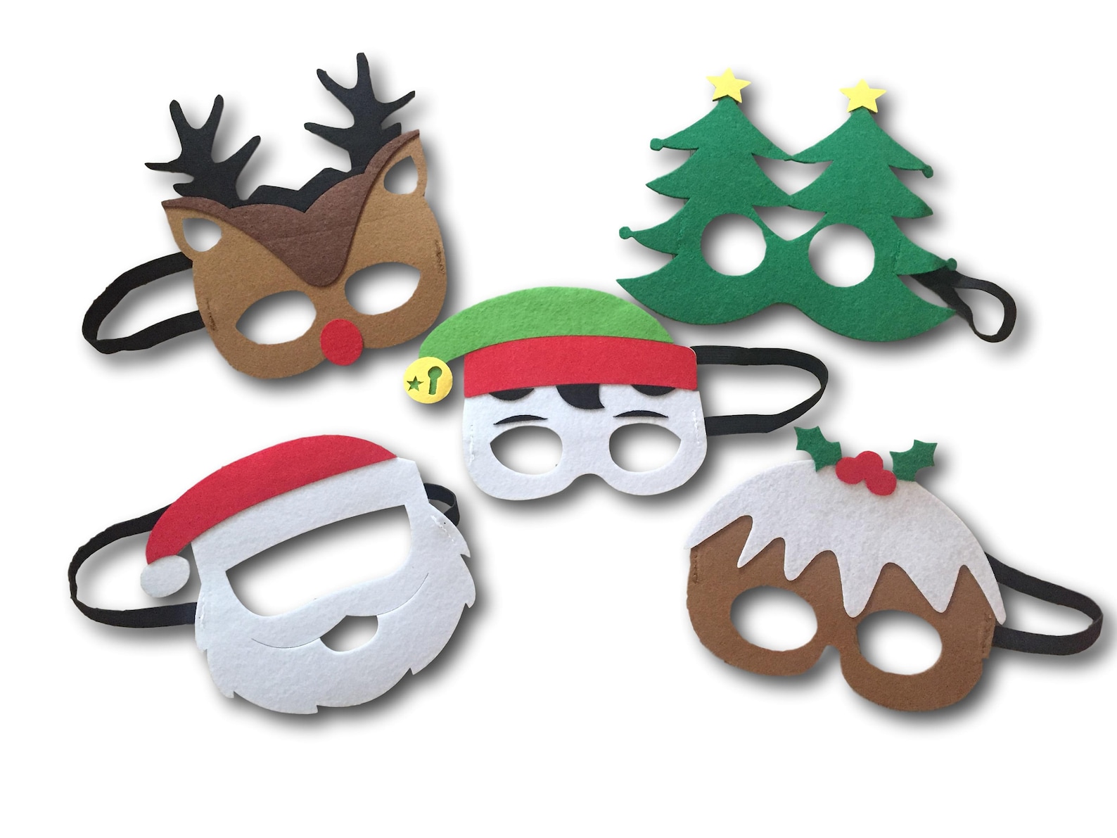 Set of 5 Christmas Felt Masks Holiday Party Mask Christmas | Etsy