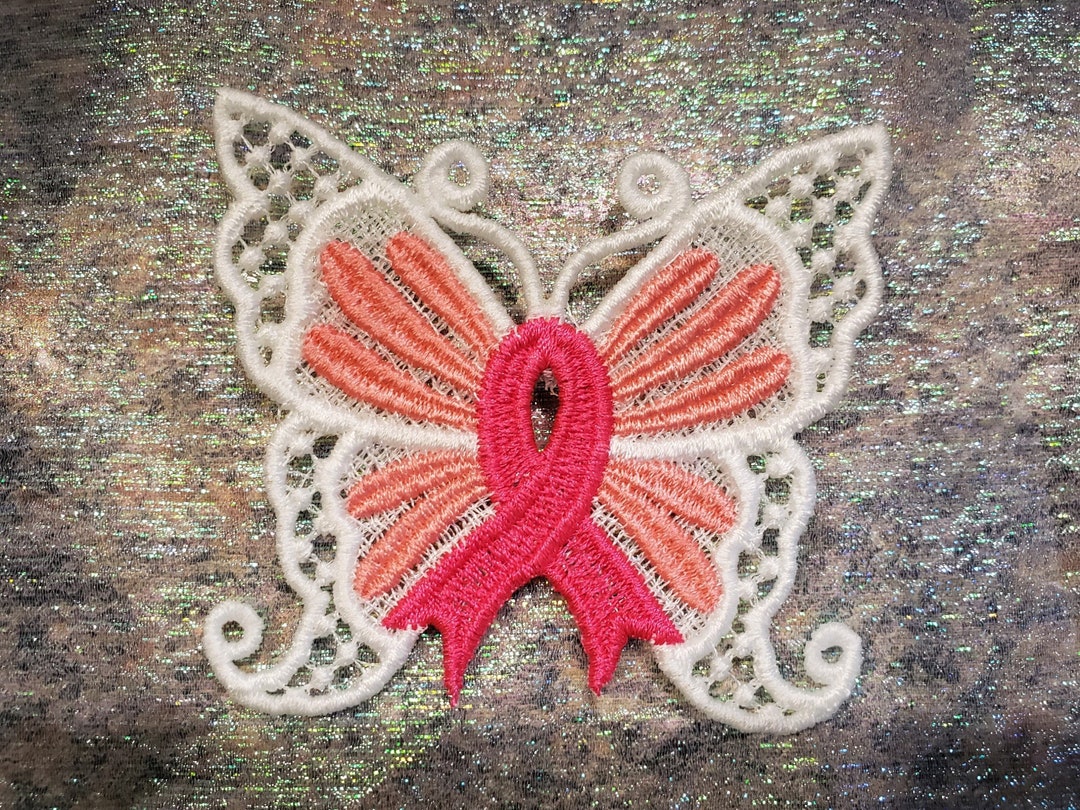 Butterfly Embroidery Pin Brooch / Breast Cancer Awareness Ribbon / FSL ...