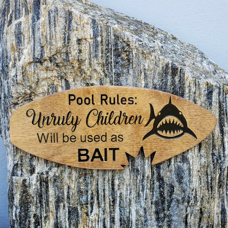Laser Engraved Pool Rules Plaque / Funny Pool Sign / Shark Sign / Shark ...