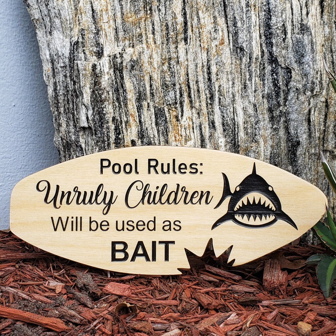 Laser Engraved Pool Rules Plaque / Funny Pool Sign / Shark Sign / Shark ...