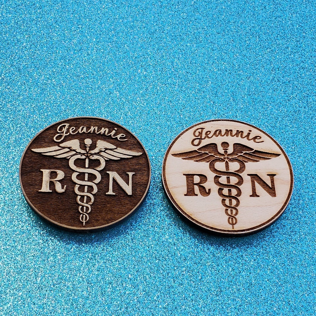 Laser Engraved Wood RN Registered Nurse Personalized Magnet / Caduceus ...