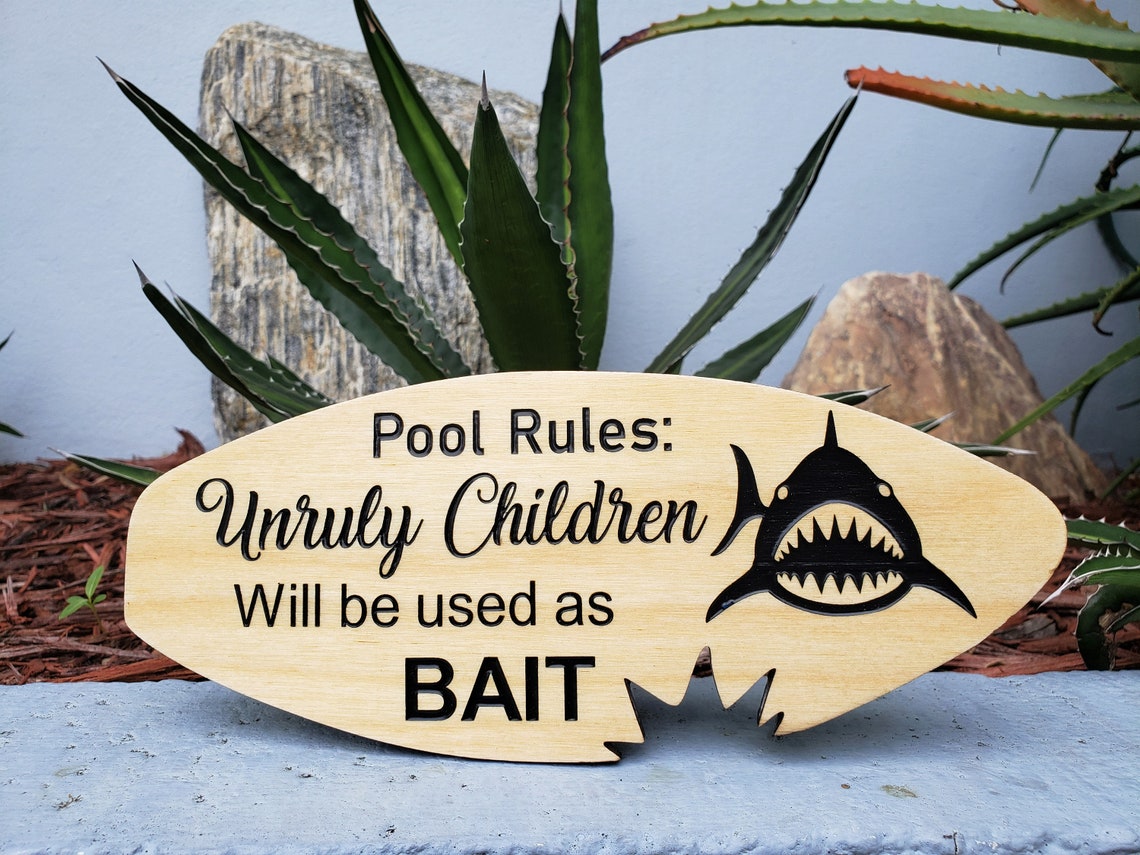 Laser Engraved Pool Rules Plaque / Funny Pool Sign / Shark - Etsy
