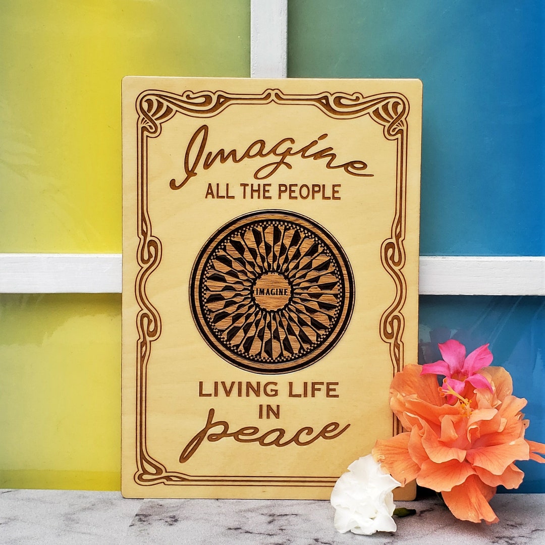 John Lennon Imagine / Laser Engraved Wood Plaque Art / Imagine Circle ...