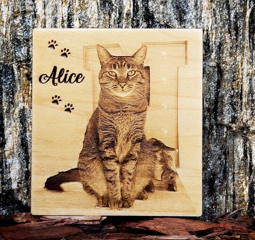 Pet Laser Engraved Wood Photo / Your Cat on Maple / Personalized Pet ...