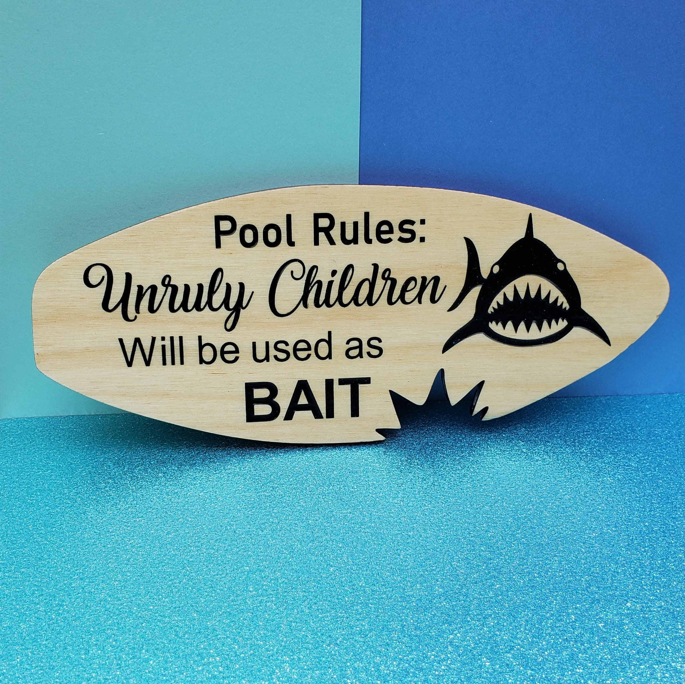 Laser Engraved Pool Rules Plaque / Funny Pool Sign / Shark - Etsy