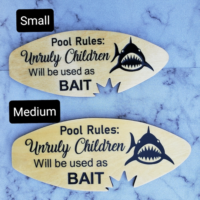 Laser Engraved Pool Rules Plaque / Funny Pool Sign / Shark Sign / Shark ...