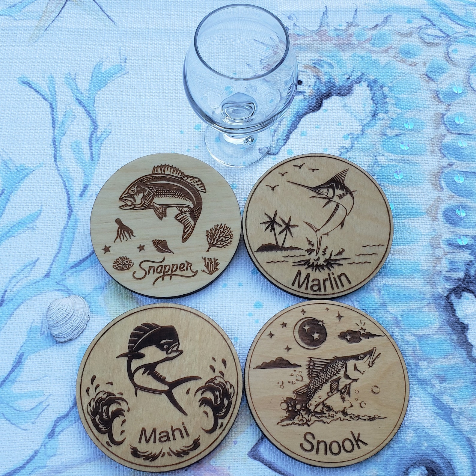 Laser Engraved Wood Coasters / Fisherman Gift /fish: Marlin, Mahi ...