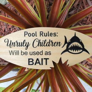 Laser Engraved Pool Rules Plaque / Funny Pool Sign / Shark Sign / Shark ...